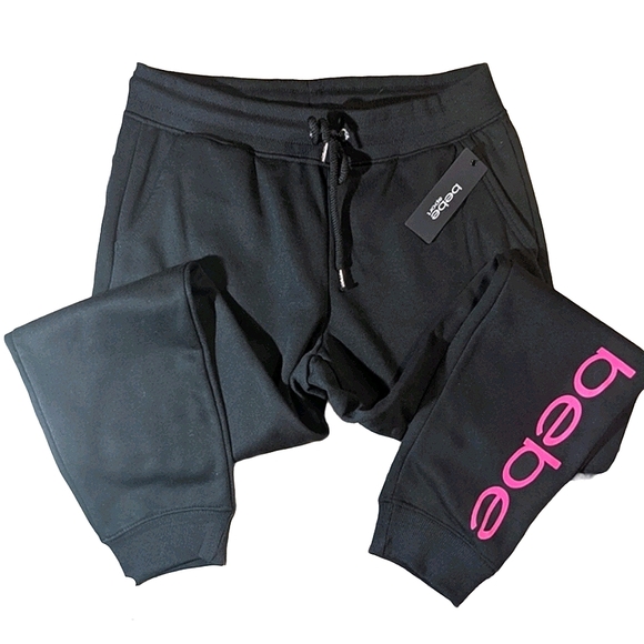 bebe | Pants & Jumpsuits | Bebe Sport Logo Joggerblack Pink Logo Medium ...